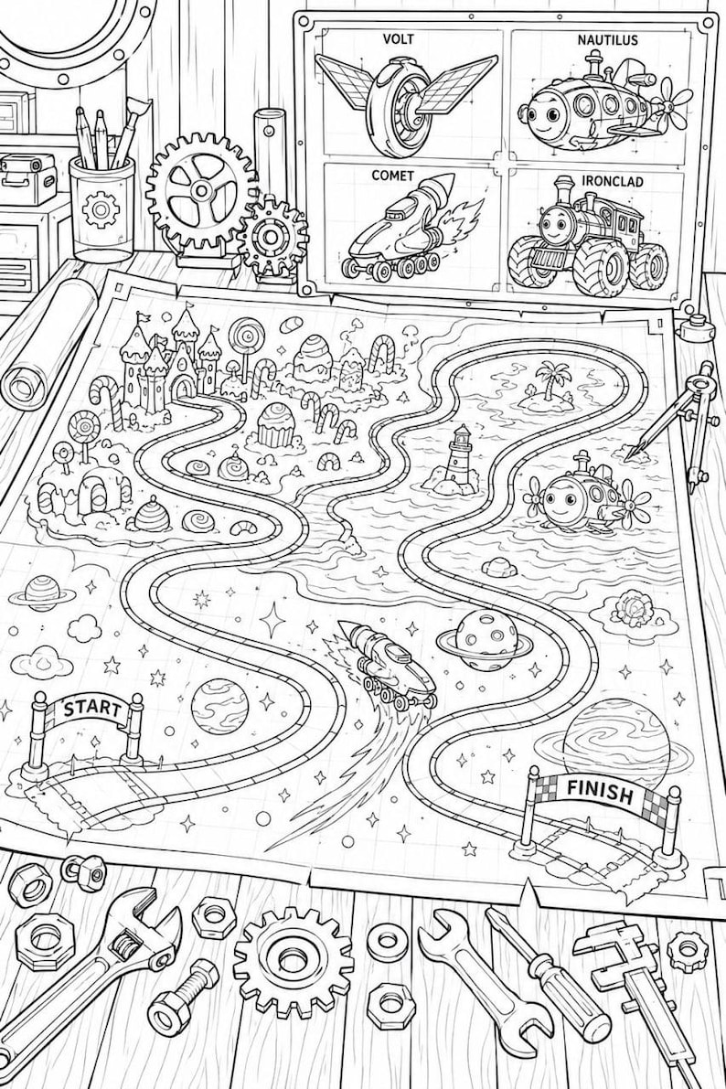Vehicle Race Coloring Book for Kids | 30 Printable Pages (digital ...