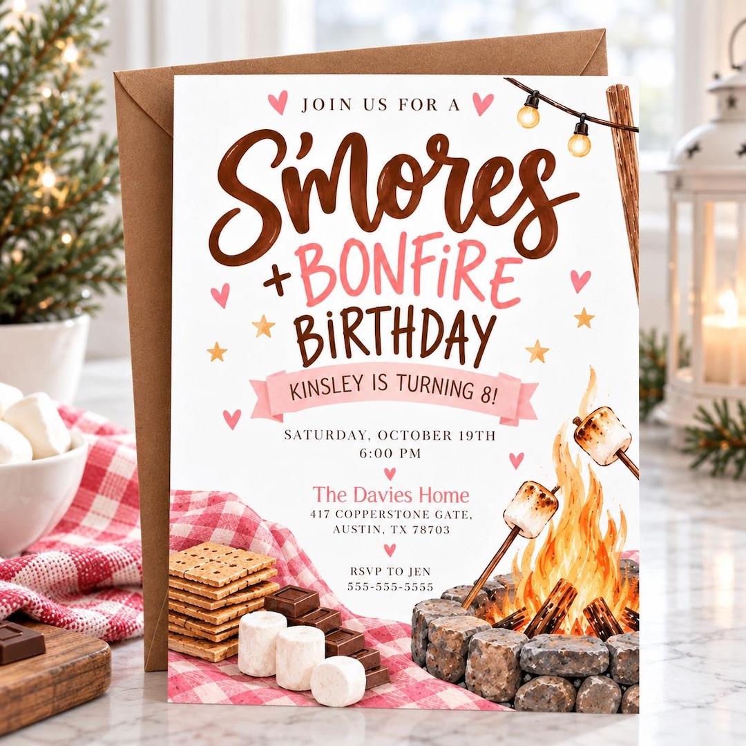 Camping Birthday Invitation, Fall Campfire Invite, S'more Fun Awaits ...