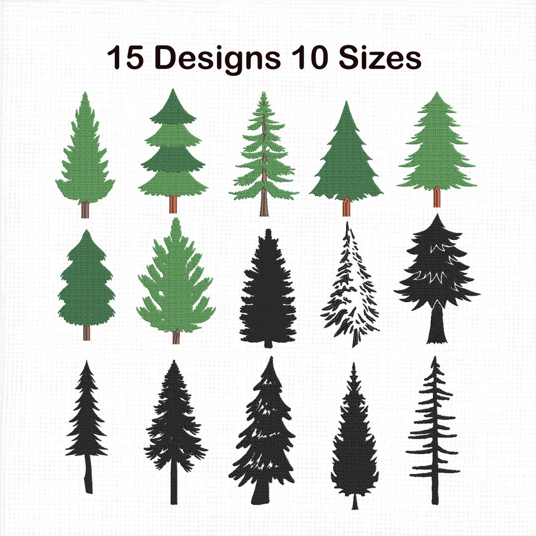 Mini Pine Tree Embroidery Design Bundle, Evergreen Tree Machine ...