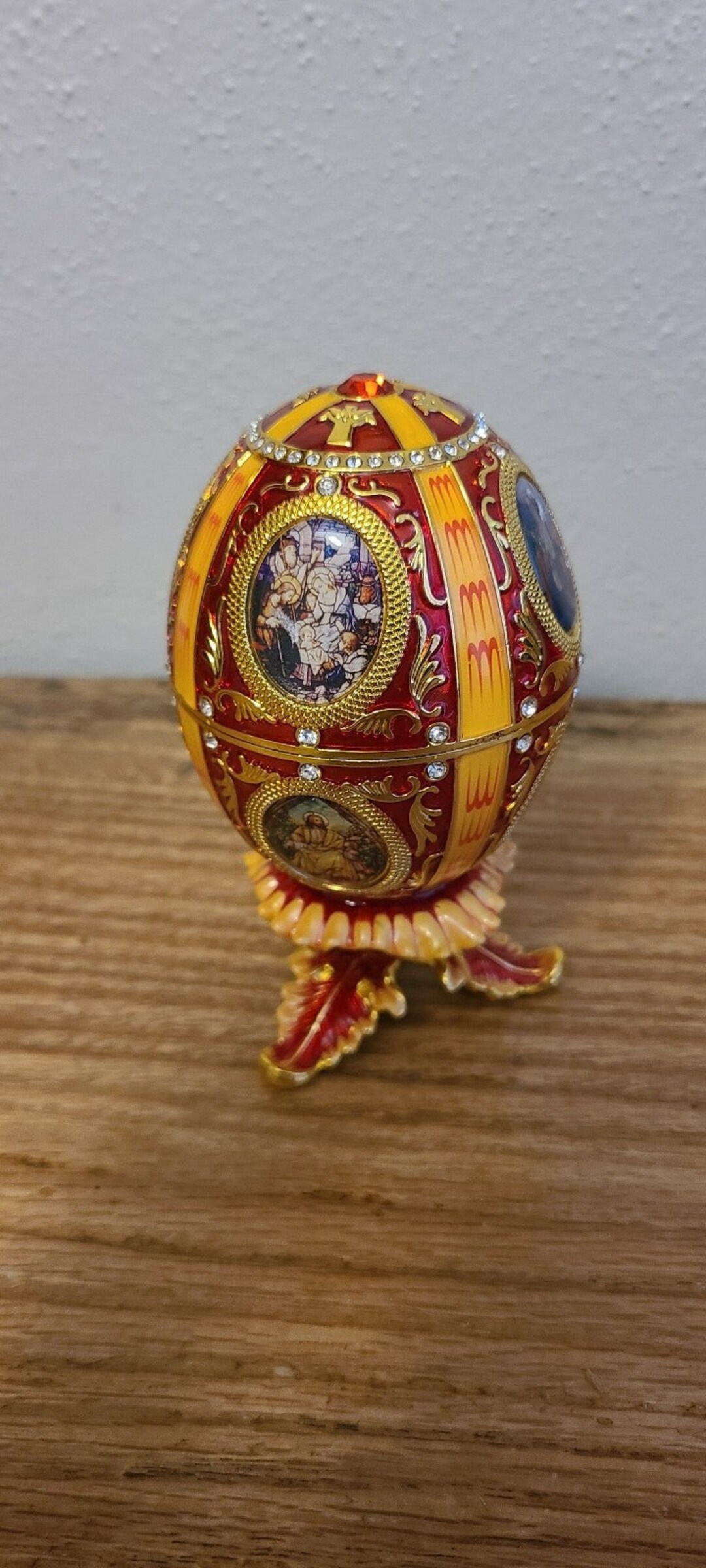 VTG Faberge Egg Holy Family Hinged Nativity Inside Metal 4.75 in ...