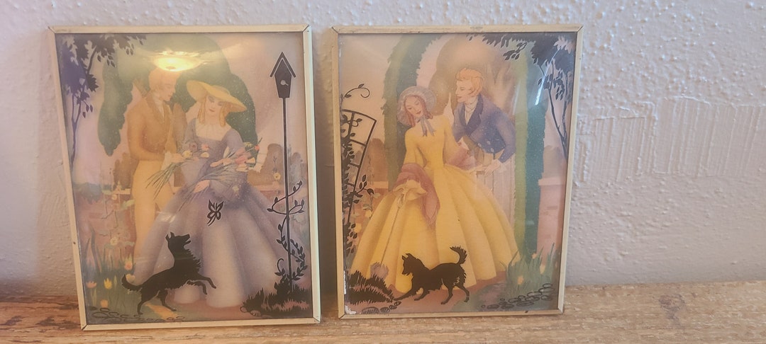 Vintage Antique Reverse Painting Convex Bubble Glass - Etsy