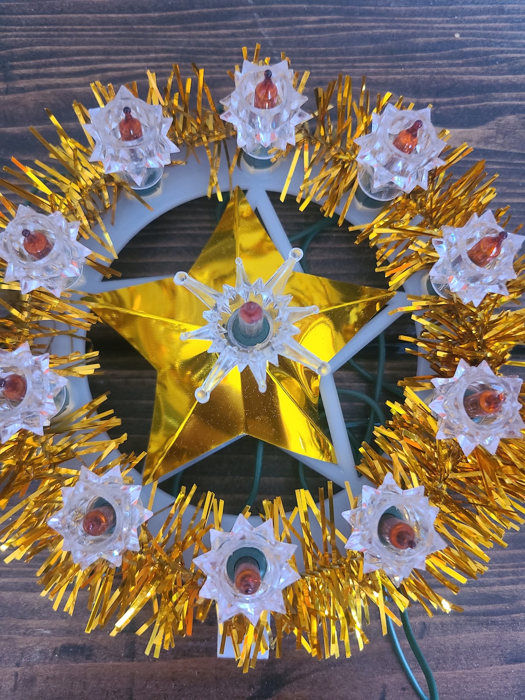 11 Lite Mini Star Tree Topper Christmas Lighted WORKS Vintage Home ...