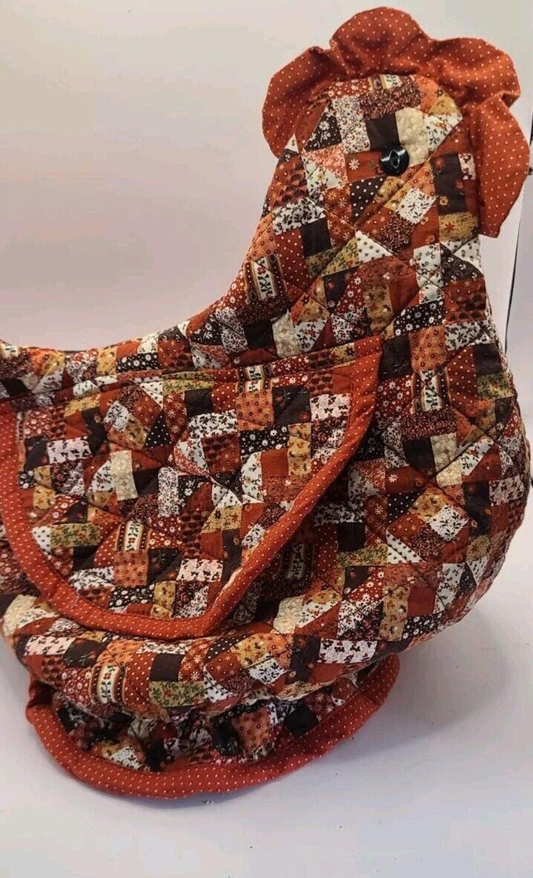 Mid Century Rooster Quilted Fabric Toaster Cover Handmade Ric Rac Brown ...