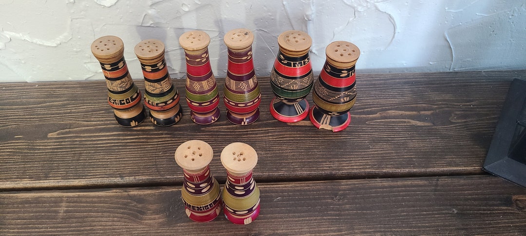 Vintage Mexico Wood Carved Hand Painted Salt & Pepper Shakers - Etsy