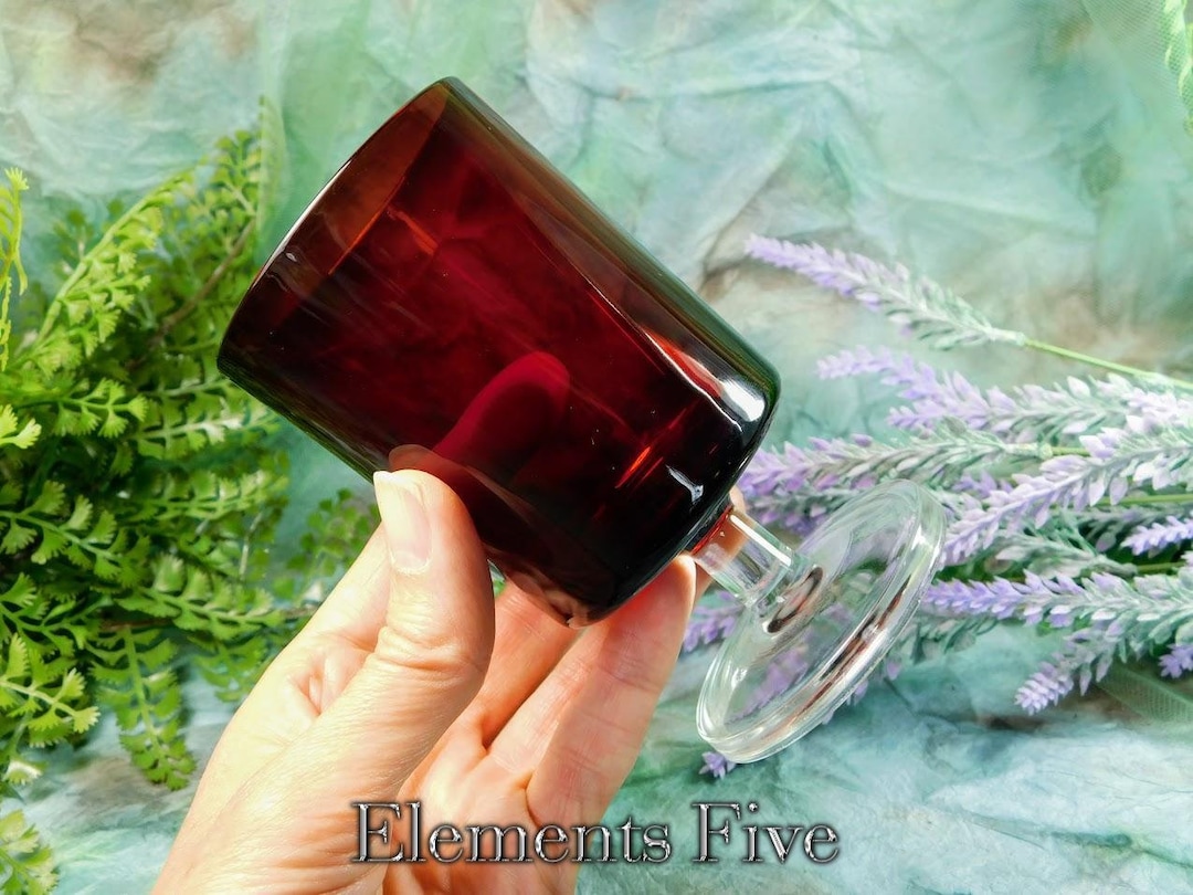 Little Red Glass Chalice With Clear Stem, Vintage Small Ruby Red ...