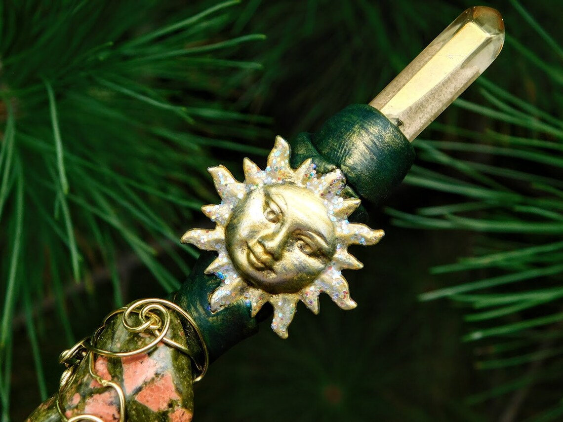 Sun Magic Wand Crystal Wand With Sun Totem Witch Wand With - Etsy