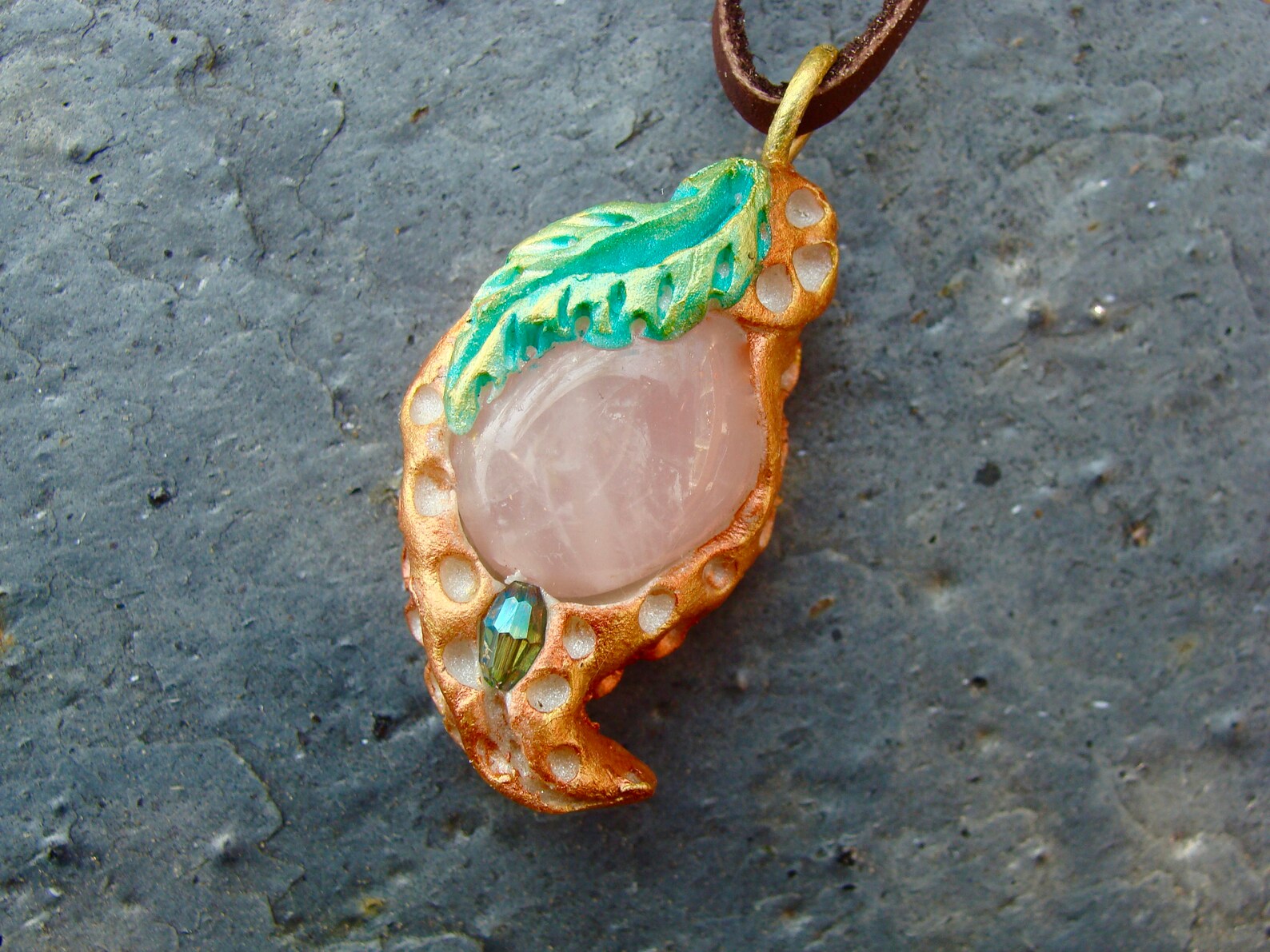 Rose Quartz Clay Pendant Necklace Rose Quartz Crystal - Etsy