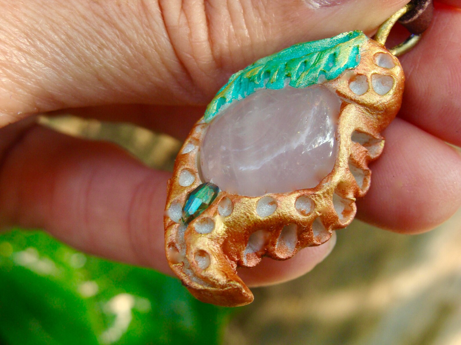 Rose Quartz Clay Pendant Necklace Rose Quartz Crystal - Etsy