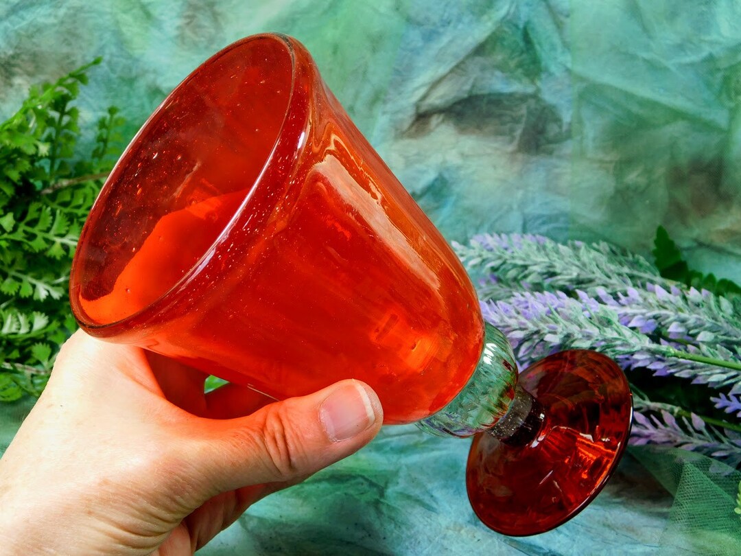Red Glass Chalice, Cherry Red and Clear Glass Chalice, Bright Red Thick ...