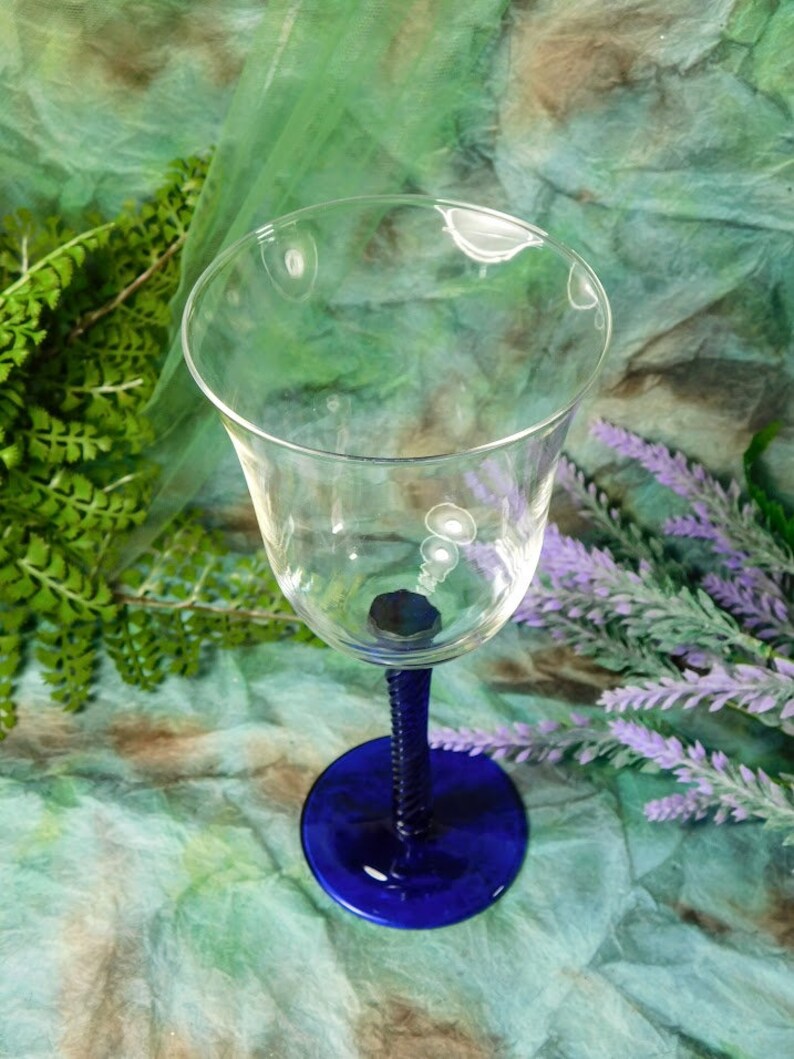 Clear Glass Chalice With Blue Stem and Foot, Clear Glass Chalice With ...