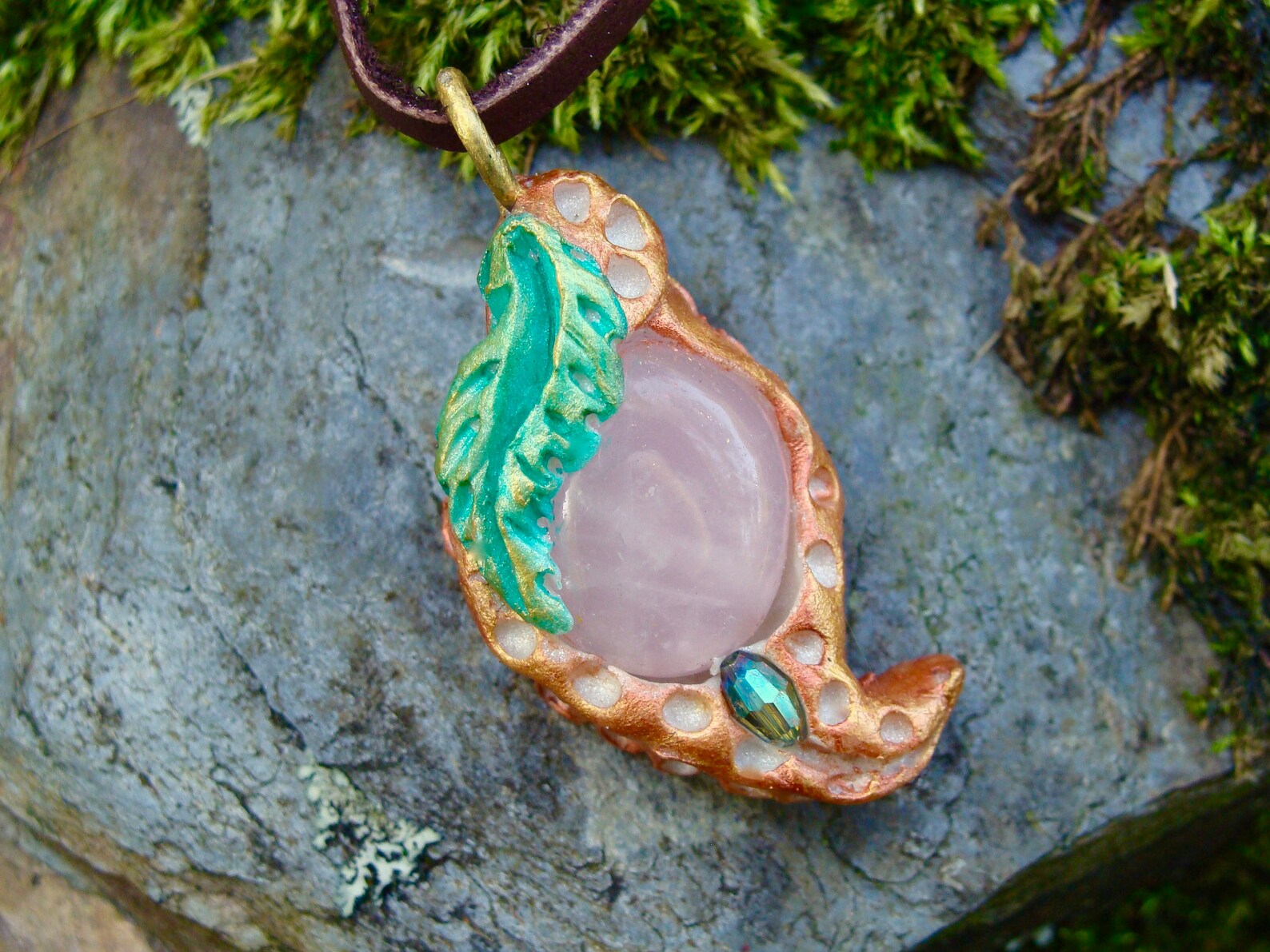 Rose Quartz Clay Pendant Necklace Rose Quartz Crystal | Etsy