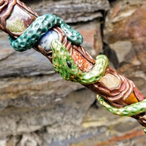 Snake Wand With Eagle Totem, Double Snakes Totem Wand, Crystal Wand With Eagle and Snakes Totems ...