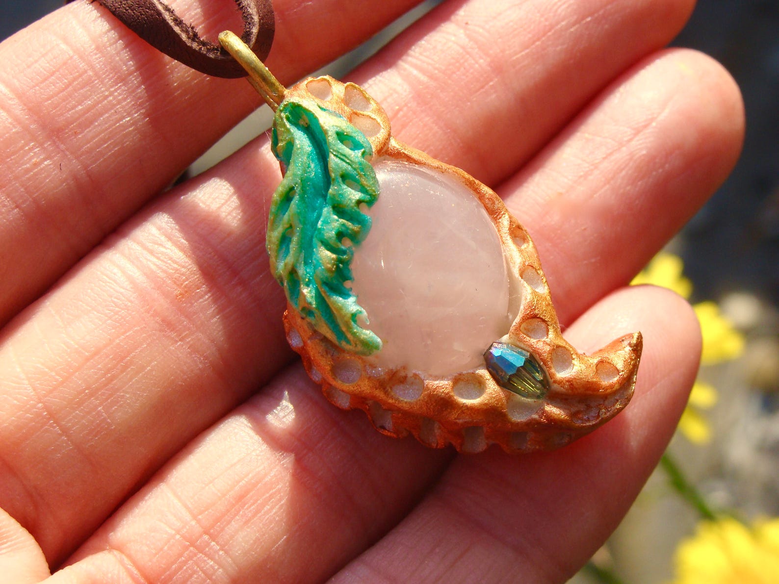 Rose Quartz Clay Pendant Necklace Rose Quartz Crystal | Etsy