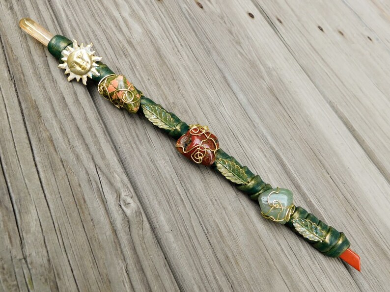 Sun Magic Wand Crystal Wand With Sun Totem Witch Wand With - Etsy