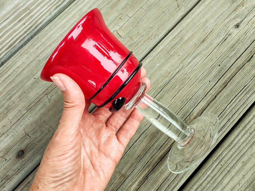 Red Glass Chalice, Red Black & Clear Blown Glass Chalice, Blood Red ...