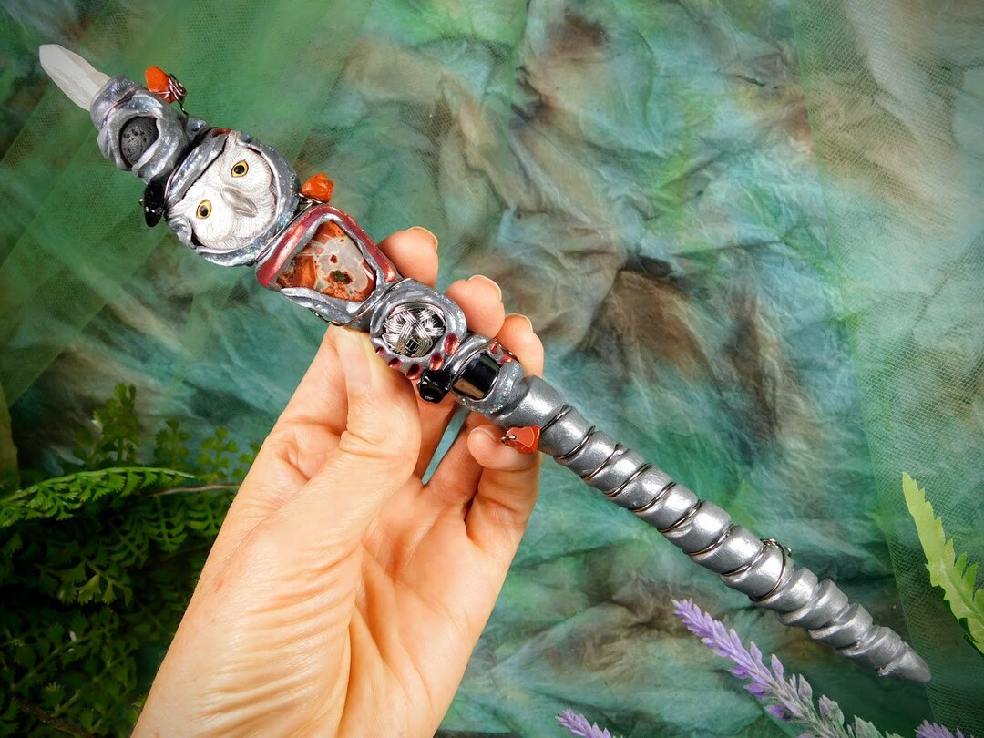 Wand, Owl Totem Crystal Wand, Crystal Wand With Snowy Owl Totem, Owl ...