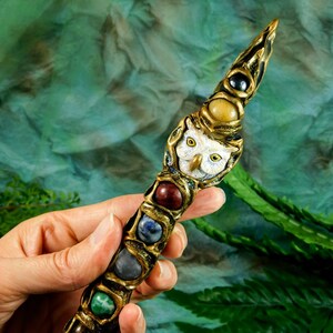 Crystal Wand With Owl Totem, Snowy Owl Wand With Red Jasper, Sodalite ...