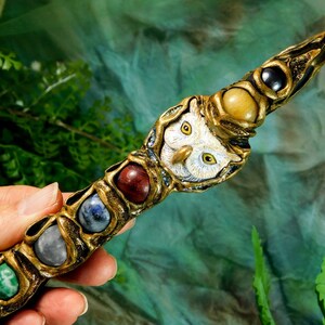 Crystal Wand With Owl Totem, Snowy Owl Wand With Red Jasper, Sodalite ...
