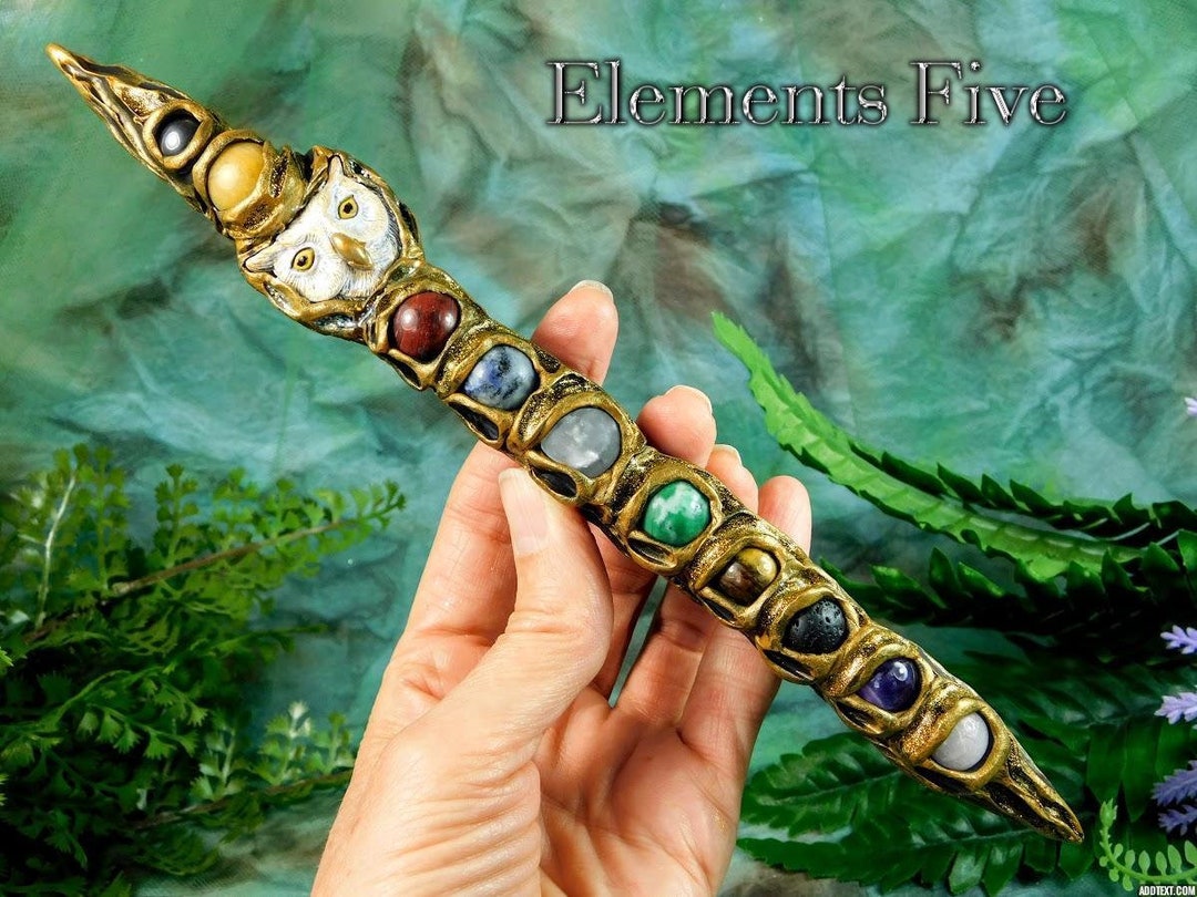 Crystal Wand With Owl Totem, Snowy Owl Wand With Red Jasper, Sodalite ...