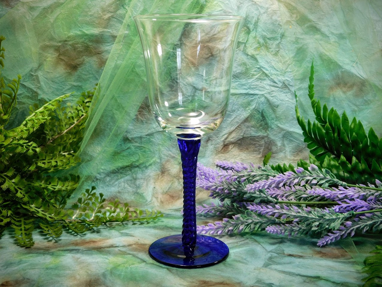 Clear Glass Chalice With Blue Stem and Foot, Clear Glass Chalice With ...