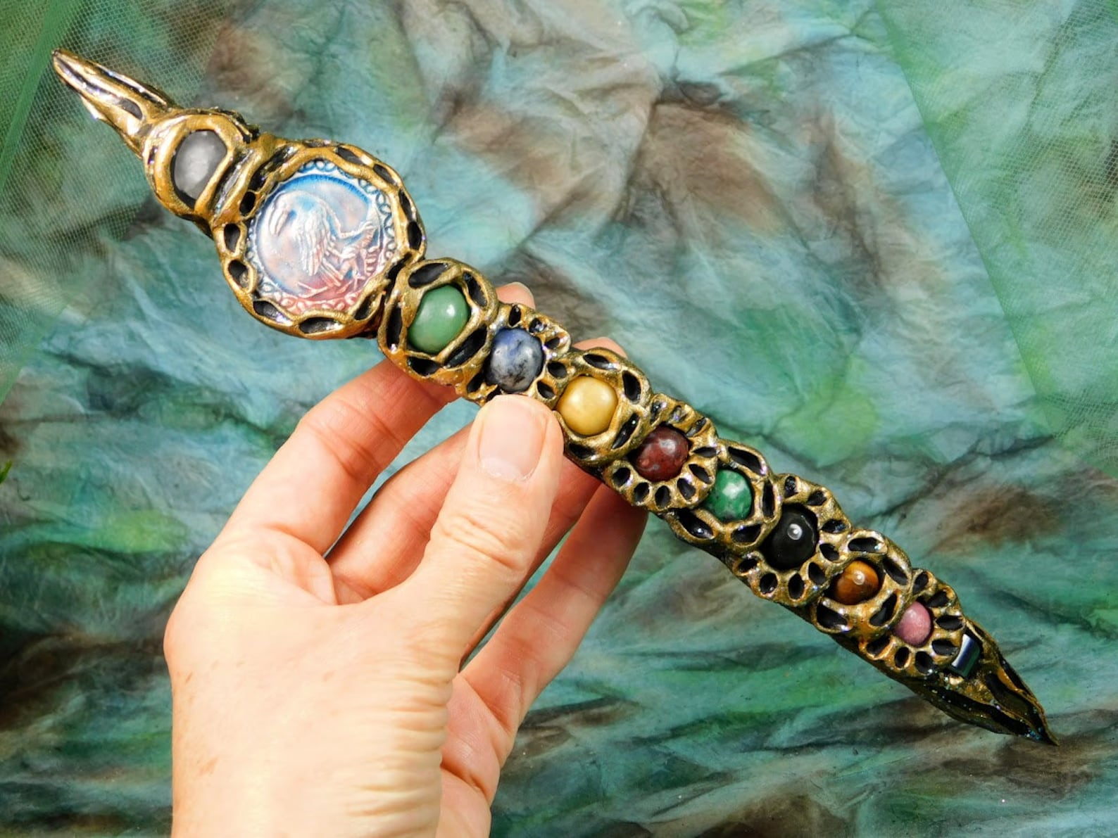 Crystal Wand With Raven Totem Raven Wand With Aventurine Red - Etsy