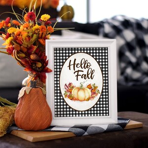 Hello Fall Pumpkin Print – Buffalo Check Autumn Decor (digital Download ...