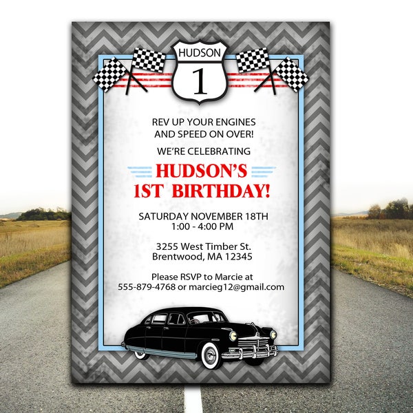Antique Car Birthday Invitation - Etsy