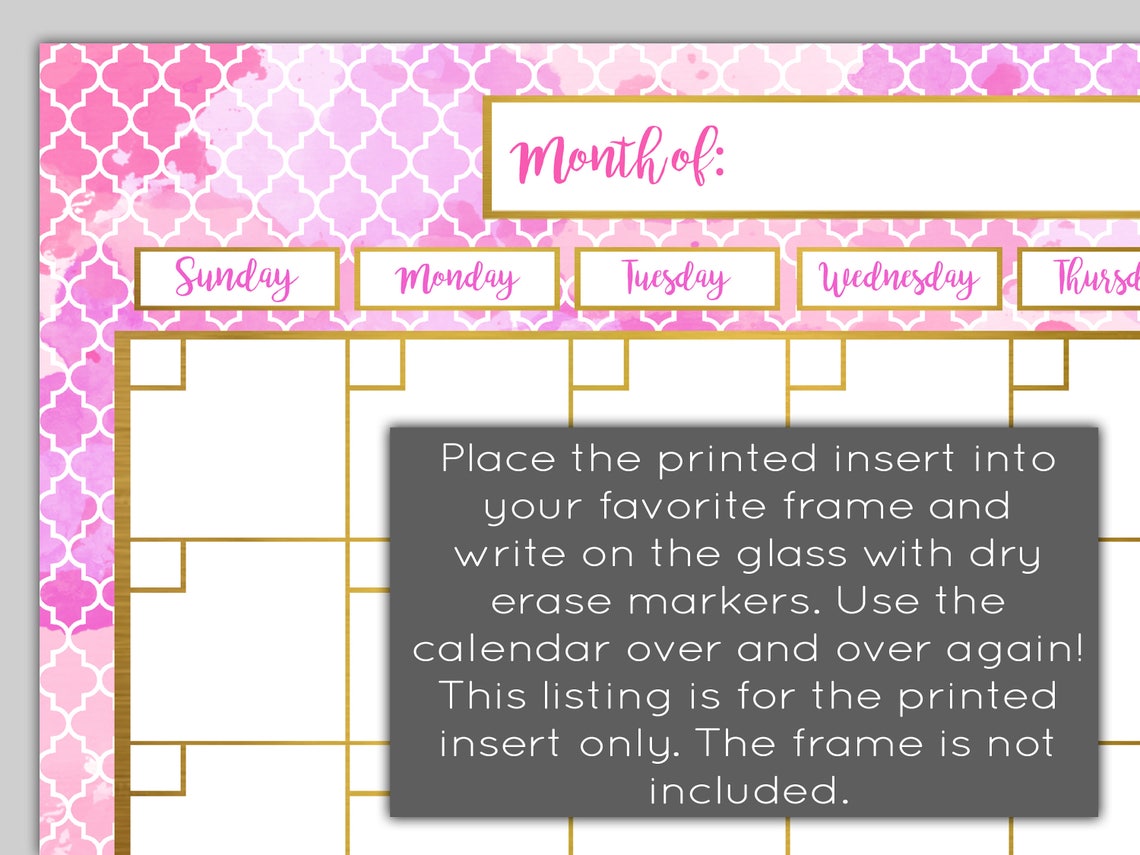 Watercolor Monthly Calendar Feminine Office Decor Pink and | Etsy