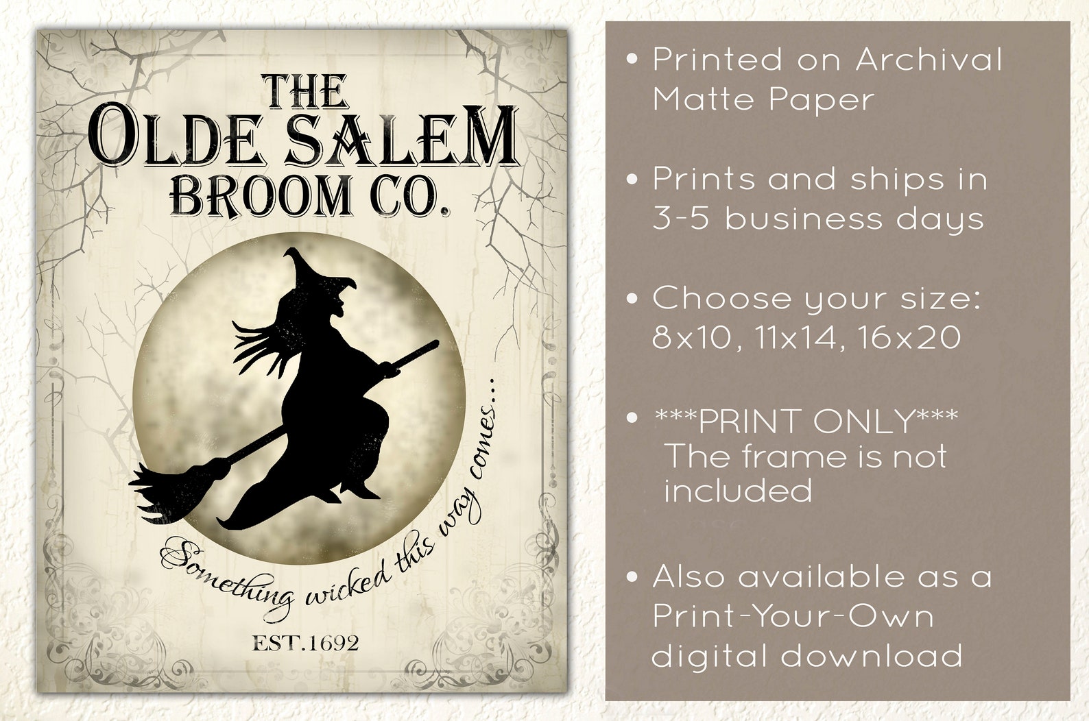 Olde Salem Broom Co Sign - Halloween Print - Halloween Decor - Witch ...