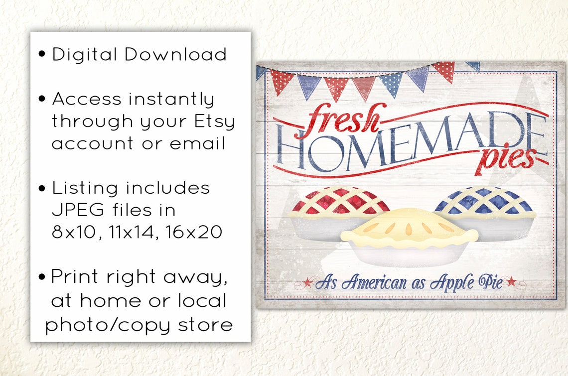 Vintage Pie Sign 4th of July Holiday Print Americana Decor - Etsy