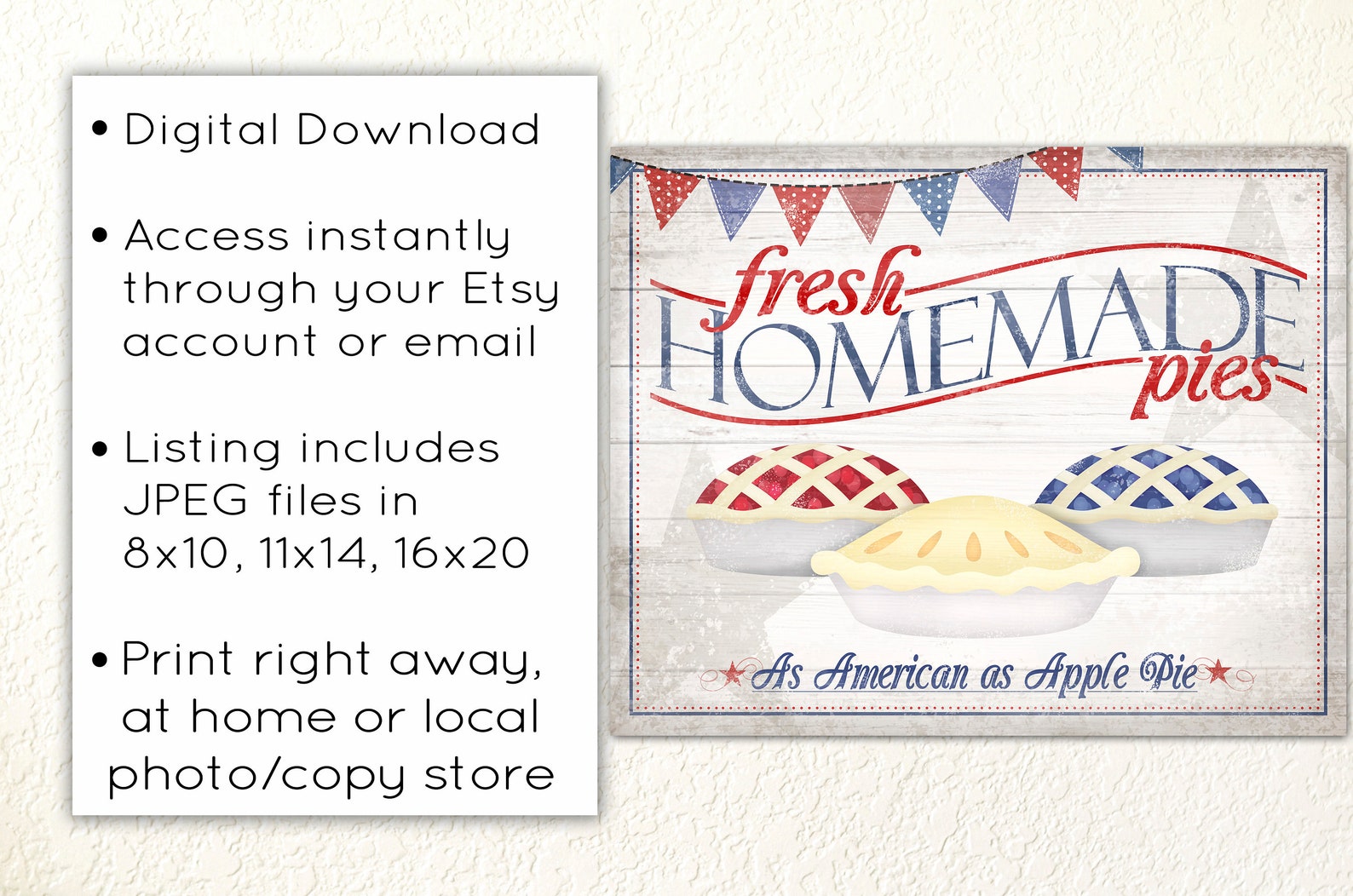 Vintage Pie Sign 4th of July Holiday Print Americana Decor - Etsy