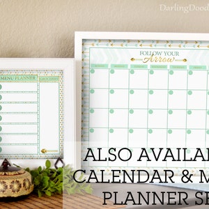 Mint and Gold Arrow Calendar – Printable Dry Erase Monthly Planner (PDF ...