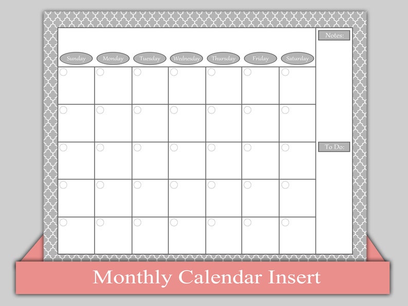 Gray Monthly Calendar and Weekly Menu Planner – Dry Erase Print - Etsy
