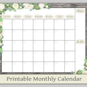 Floral Calendar - 2019 Monthly Calendar - Printable Calendar - Dry ...