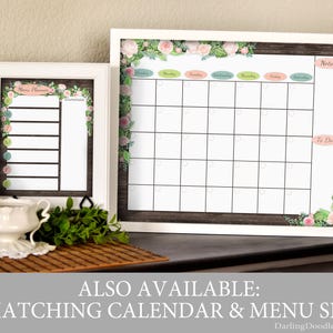 Pink Roses Floral Calendar - Monthly Calendar Insert - Dry Erase ...