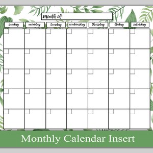 Foliage Monthly Calendar - Leaf Calendar - Botanical Calendar - Printed ...