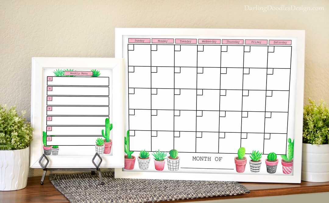 Cactus Calendar - Cactus Menu Planner - Printed Calendar Insert ...