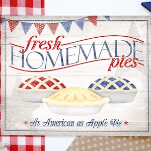 Vintage Pie Sign - 4th of July Holiday Print - Americana Decor - Apple ...
