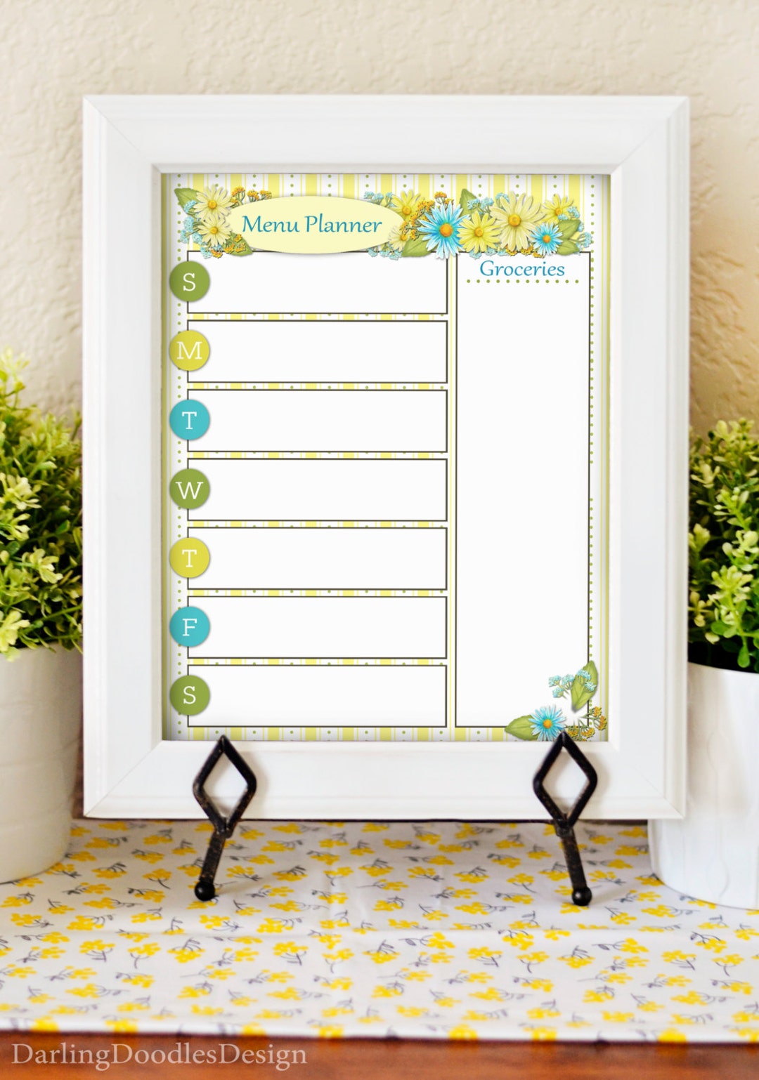 Kitchen Menu Planner - Flower Kitchen Print - Weekly Menu Planner ...