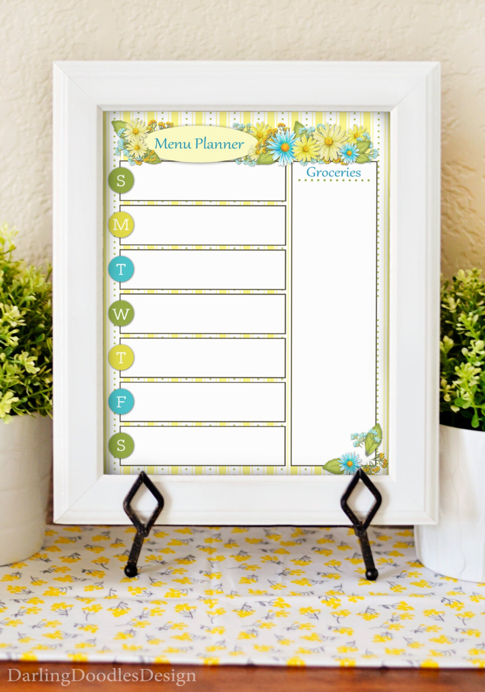 Kitchen Menu Planner Flower Kitchen Print Weekly Menu - Etsy