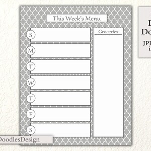 Dry Erase Menu Board - Weekly Menu Printable - Menu Planner - Dinner ...