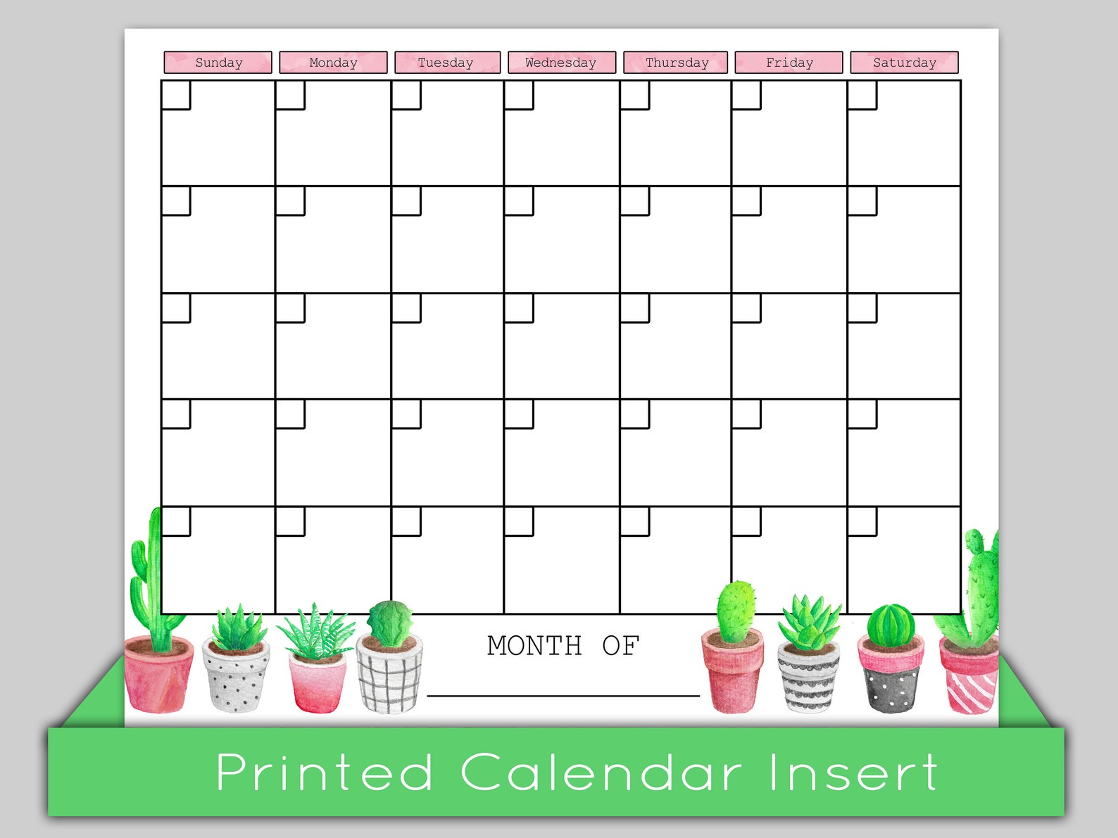 Cactus Calendar - Cactus Menu Planner - Printed Calendar Insert ...