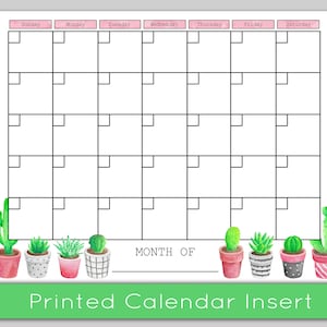 Cactus Calendar - Cactus Menu Planner - Printed Calendar Insert ...