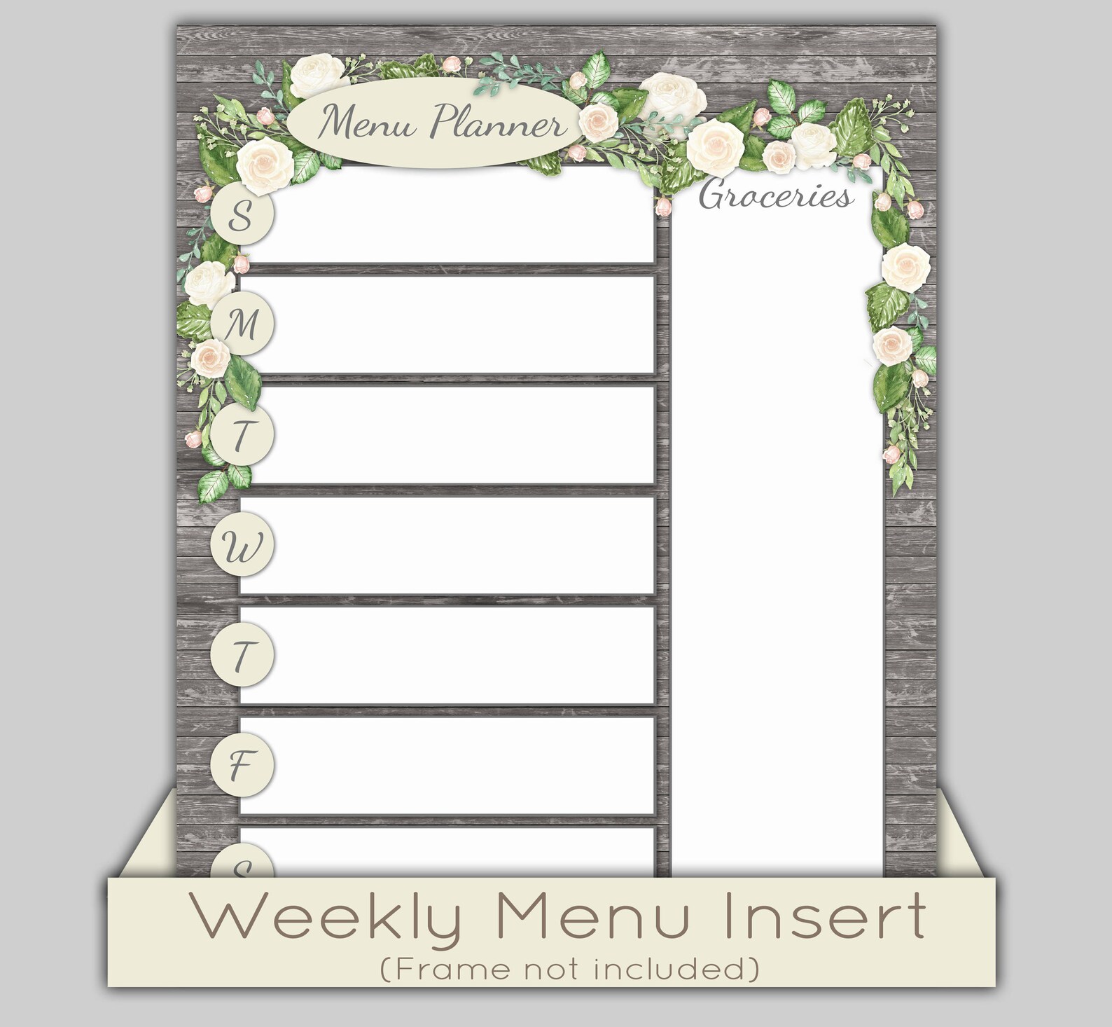 White Roses Calendar Insert White Rose Menu Planner Insert - Etsy