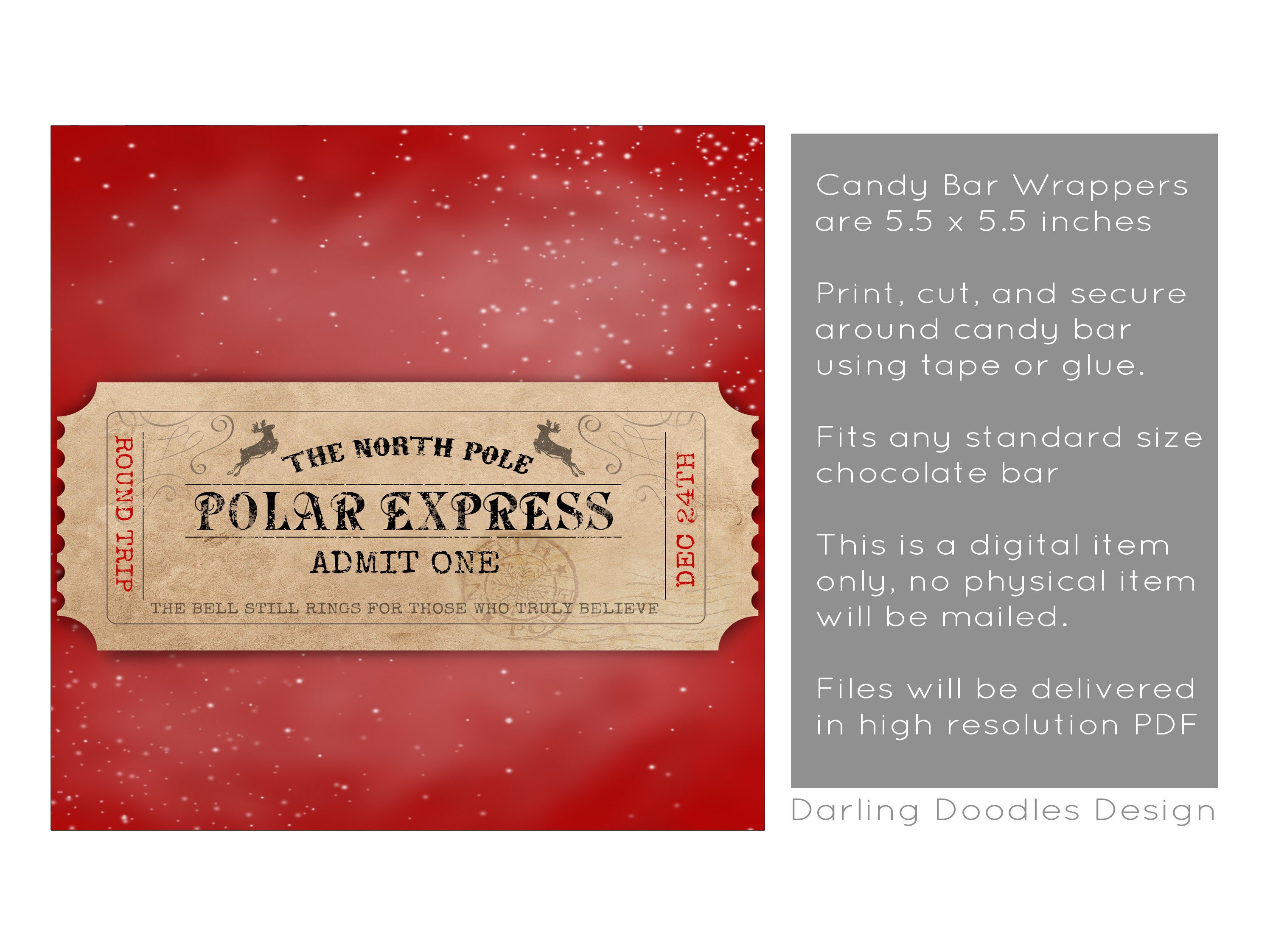 Polar Express Ticket Candy Bar Wrapper – Christmas Party Favor ...