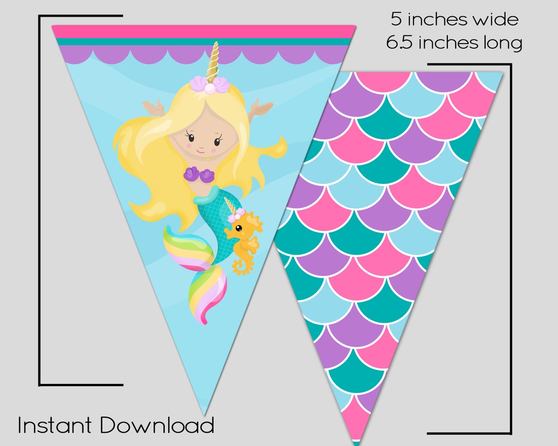 Mermaid Unicorn Banner Mermaid Pennant Banner Unicorn - Etsy
