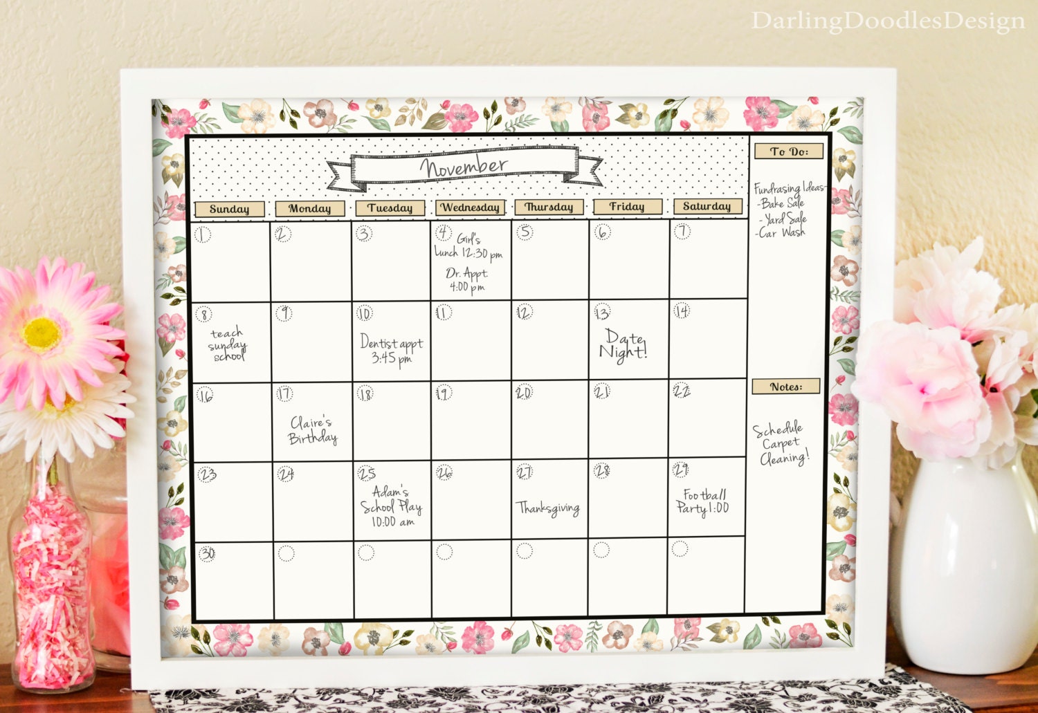 Floral Monthly Calendar Watercolor Flower Calendar Monthly | Etsy