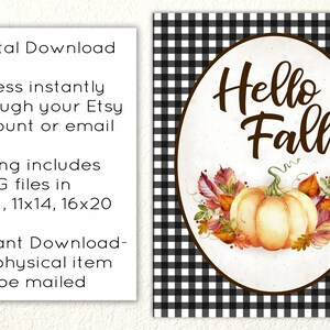 Hello Fall Print - Buffalo Check Fall Decor - Printable Fall Decor ...