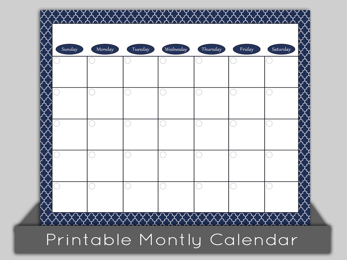 Navy Calendar Printable Calendar Monthly Wall Calendar | Etsy