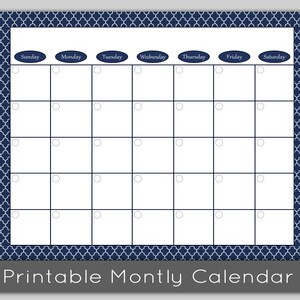 Navy Calendar - Printable Calendar - Monthly Wall Calendar - Family ...